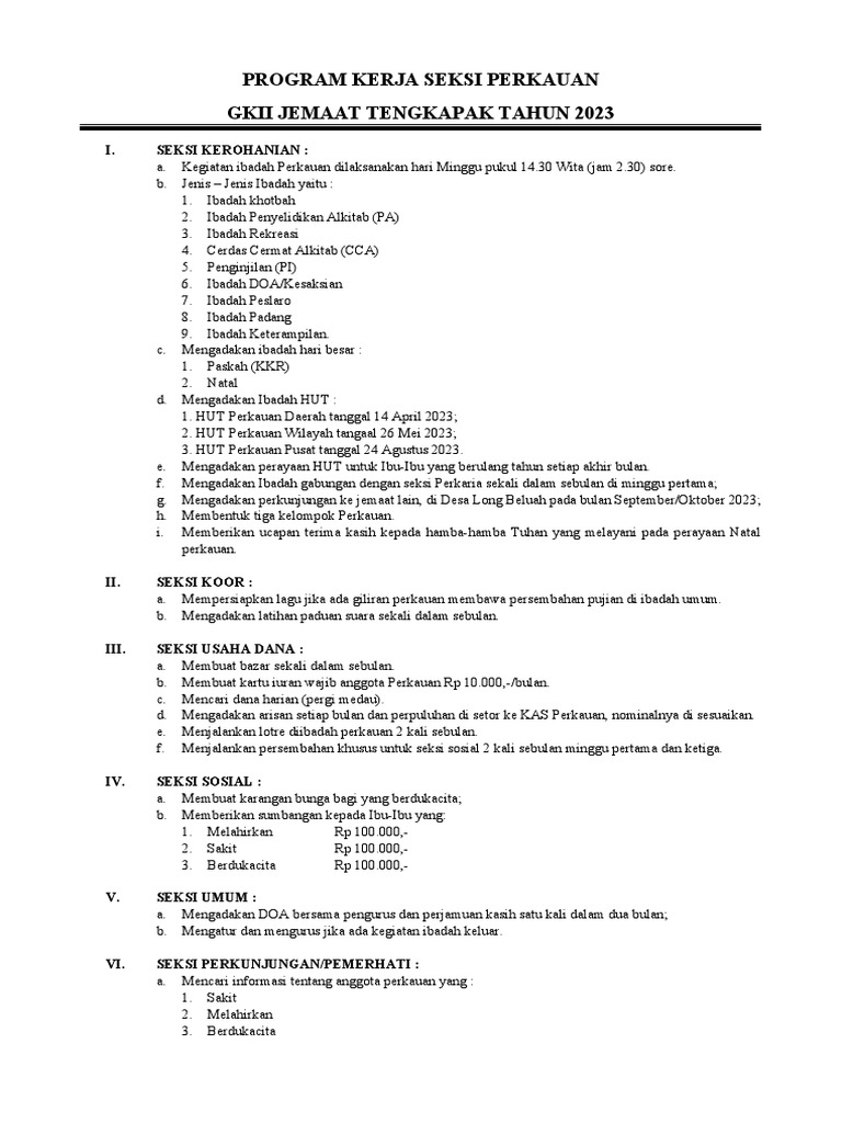 Program Kerja Seksi Perkauan Tahun 2023 | PDF