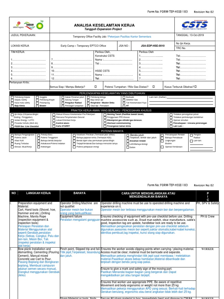 10 - JSA Temporary Facility - Cold Work 131019 | PDF