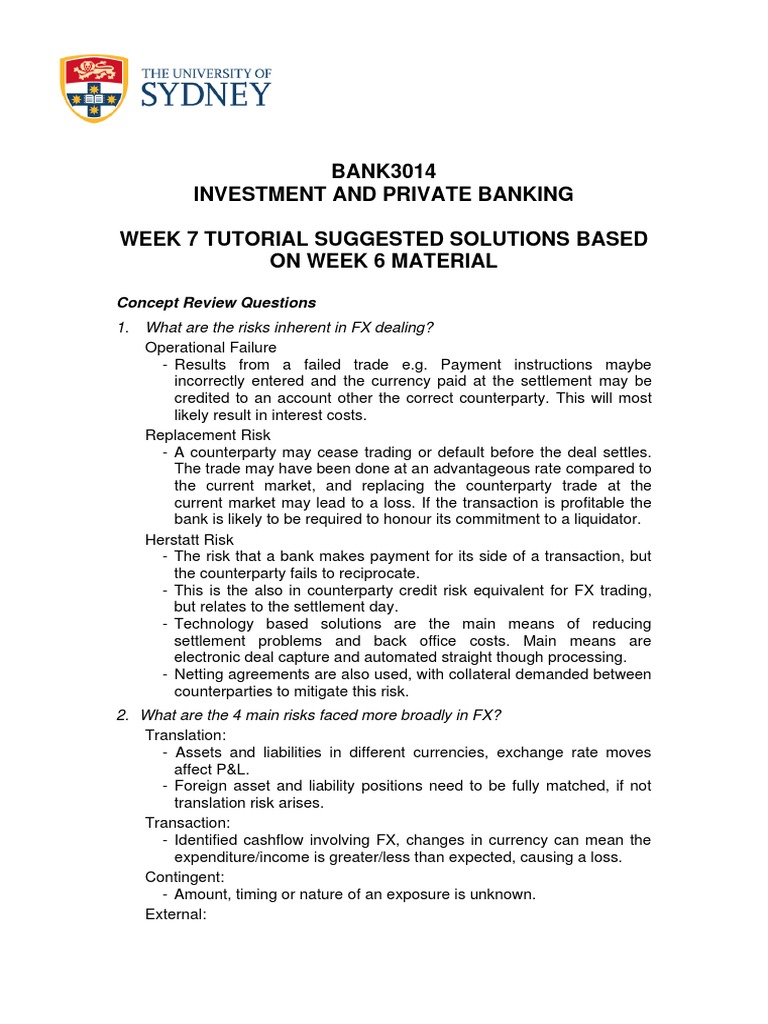 BANK3014 Week 7 Tutorial Suggested Solutions - Week 6 Material | PDF | Foreign Exchange Market ...