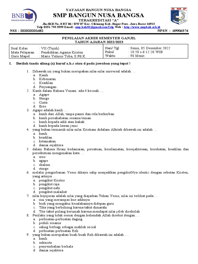 Soal Pas Pak Ganjil Ta 2022-2023 | PDF