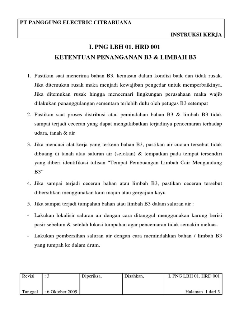 I. PNG LBH 01. HRD 001 Ketentuan Penanganan B3 Dan Limbah B3 R3 | PDF