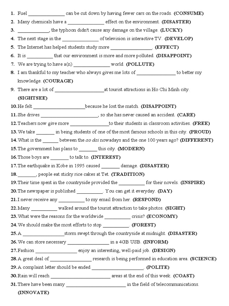 Word Forms Practice for Grade 10 | PDF