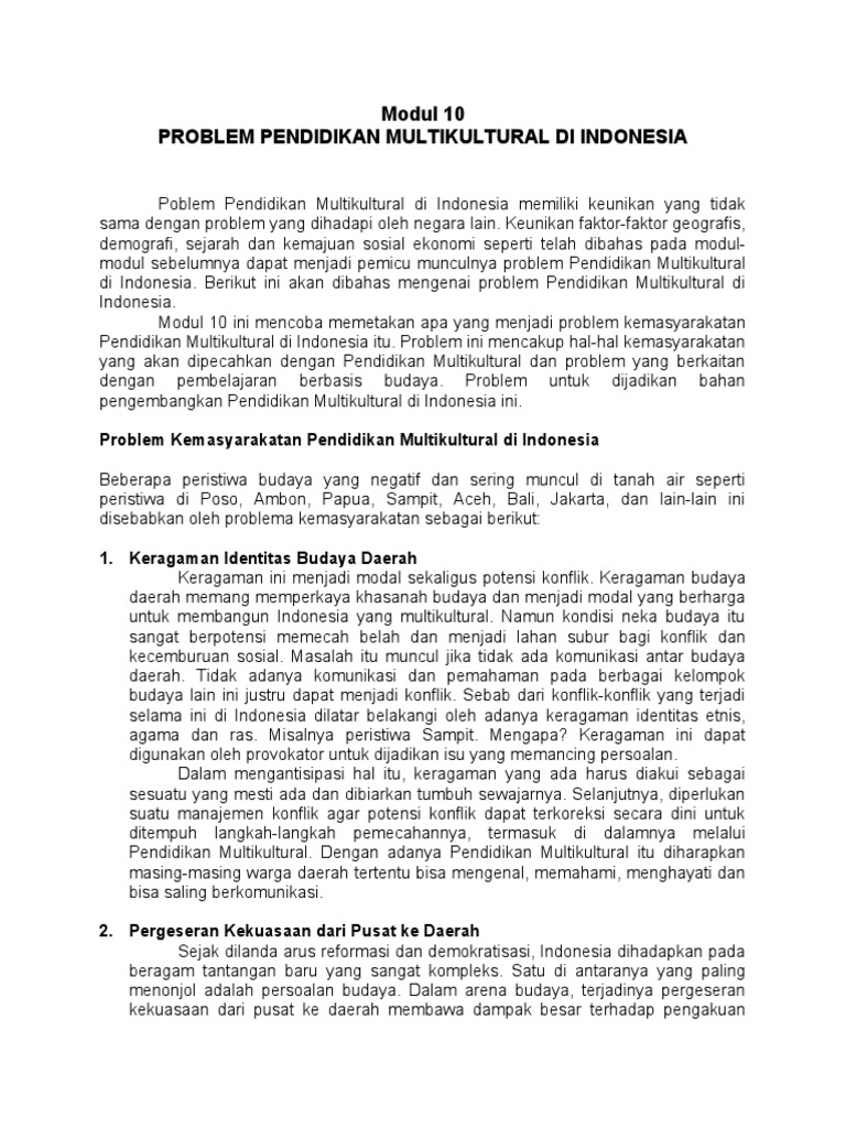 Modul 10 - Problem Pendidikan Multikultural Di Indonesia | PDF