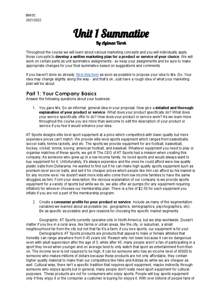 Unit 1 Summative by Ayiman Tarek | PDF