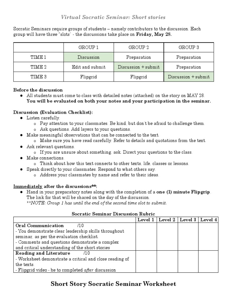 Virtual Socratic Seminar on Short Stories | PDF | Thought | Stereotypes