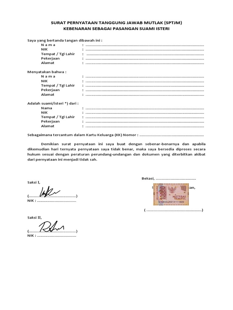 Formulir SPTJM Perkawinan | PDF