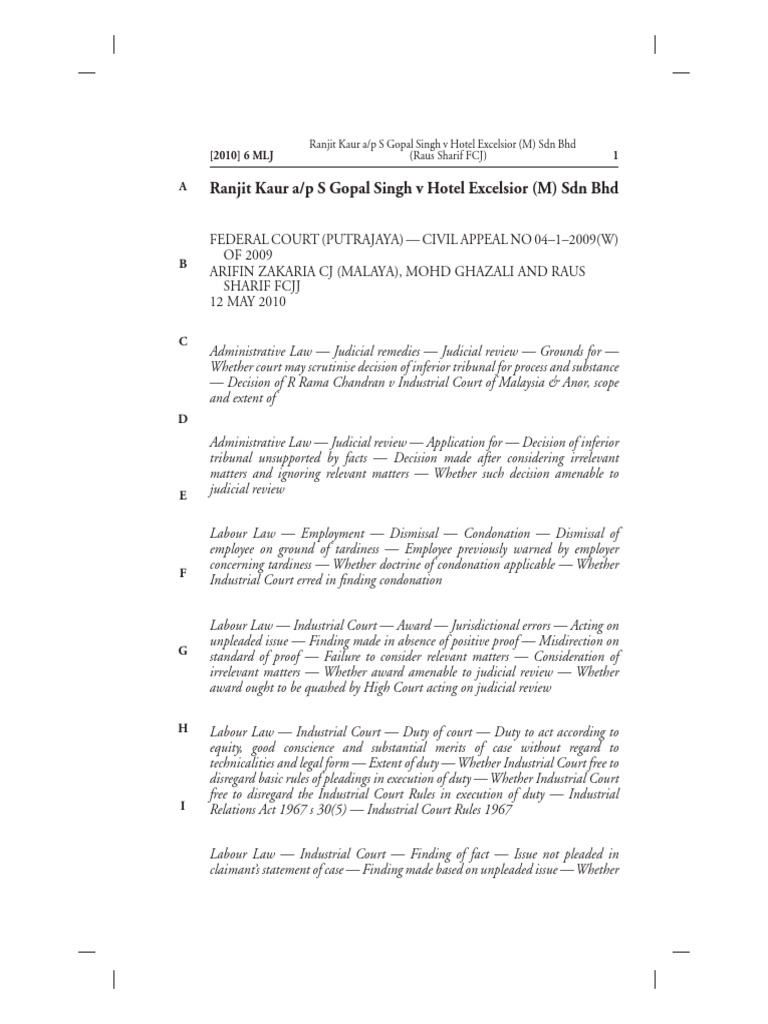 Ranjit Kaur Ap S Gopal Singh V Hotel Excelsior (M) SDN BHD | Download Free PDF | Appellate Court ...