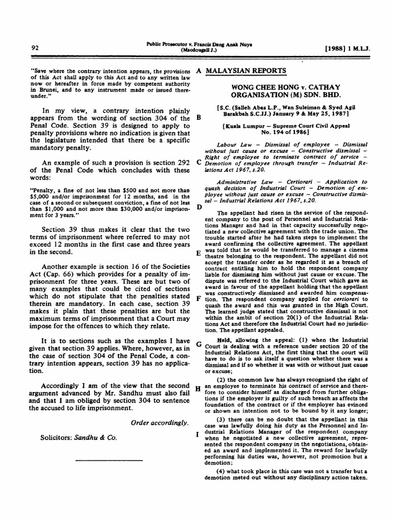 WONG CHEE HONG v CATHAY ORGANISATION (M) SDN BHD | PDF
