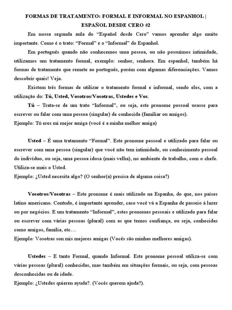 Formas De Tratamento Formal E Informal Pdf 4000