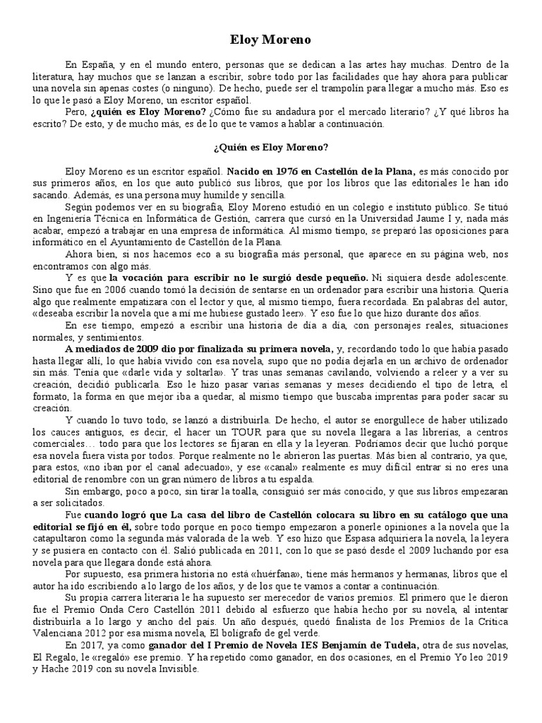 Biografía de Eloy Moreno: Escritor español | PDF | Ficción general
