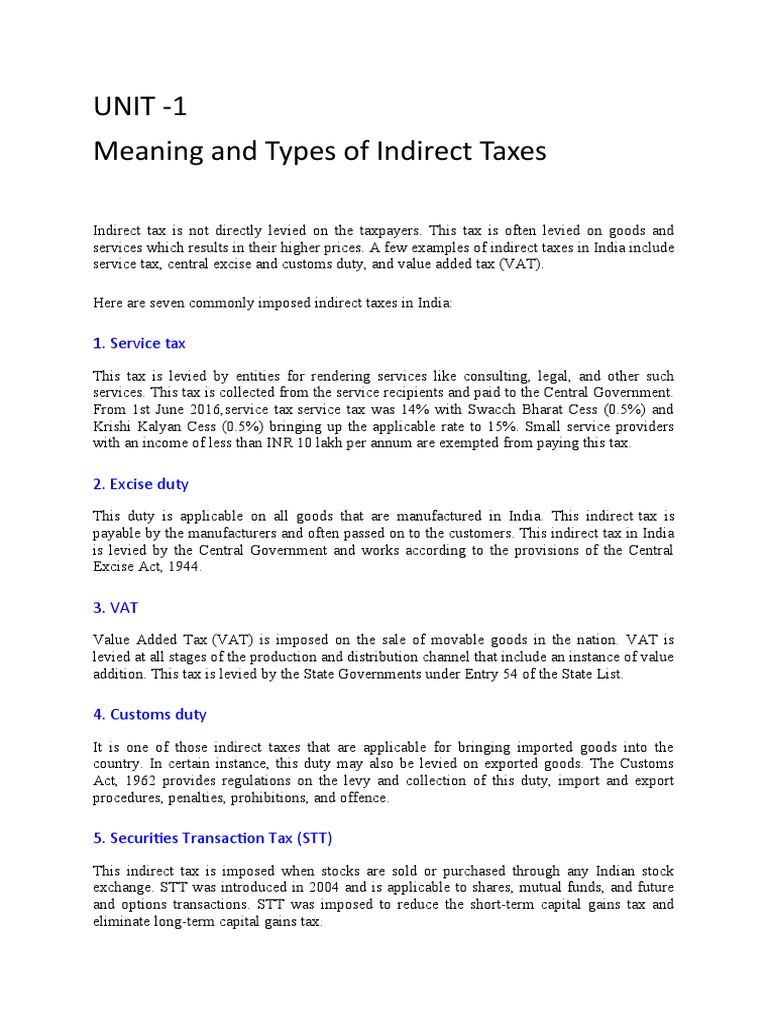 Meaning and Types of Indirect Taxes | PDF | Business | Finance & Money ...
