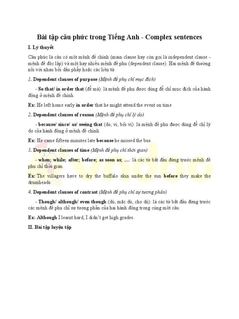 Bai Tap Cau Phuc Trong Tieng Anh Complex Sentences | PDF