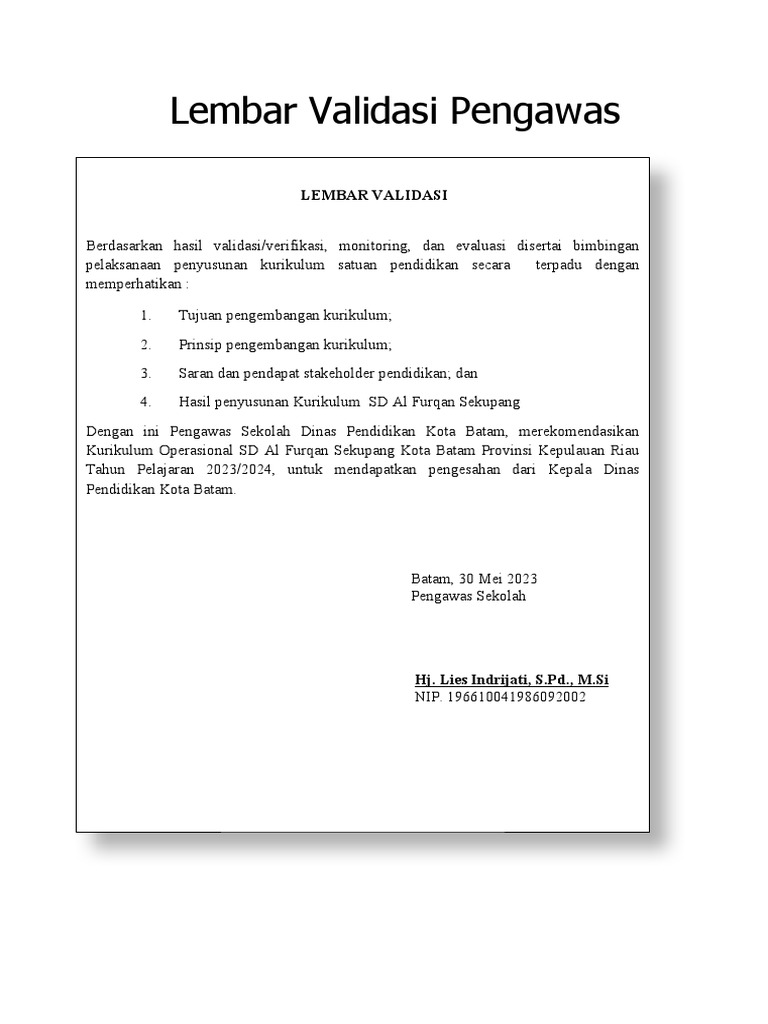 Lembar Validasi Pengawas | PDF