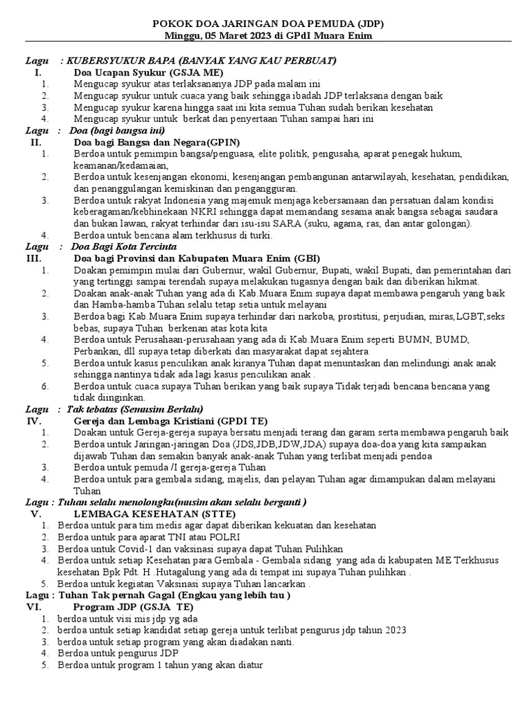 Pokok Doa Jaringan Doa Pemuda | PDF | Agama & Spiritualitas
