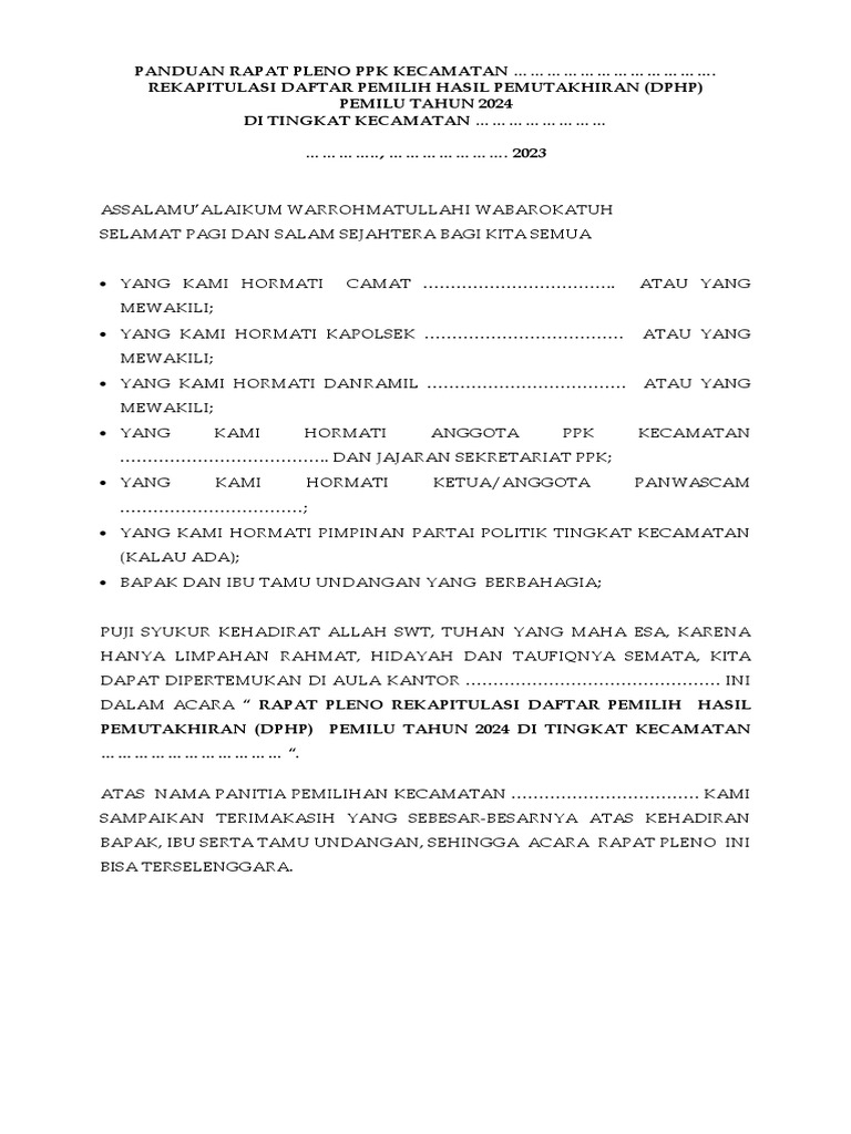 Panduan Rapat Pleno Rekapitulasi DPHP Pemilu 2024 | PDF
