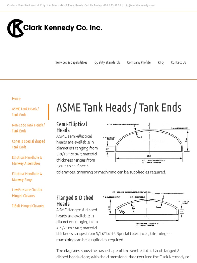 ASME Tank Heads - Tank Ends - Clark Kennedy Co. Inc | PDF