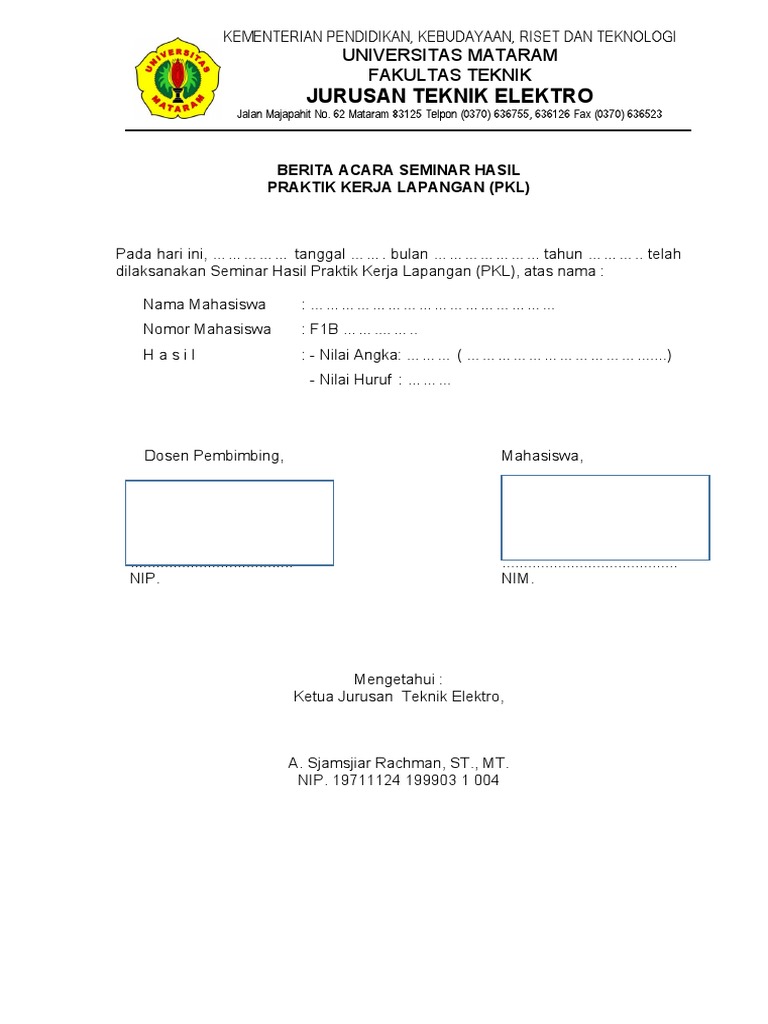 Form Berita Acara Seminar PKL | PDF