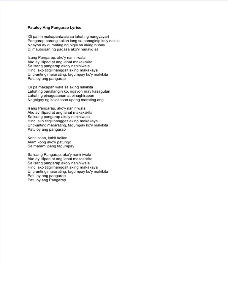 Vdocuments.mx Patuloy Ang Pangarap Lyrics | PDF
