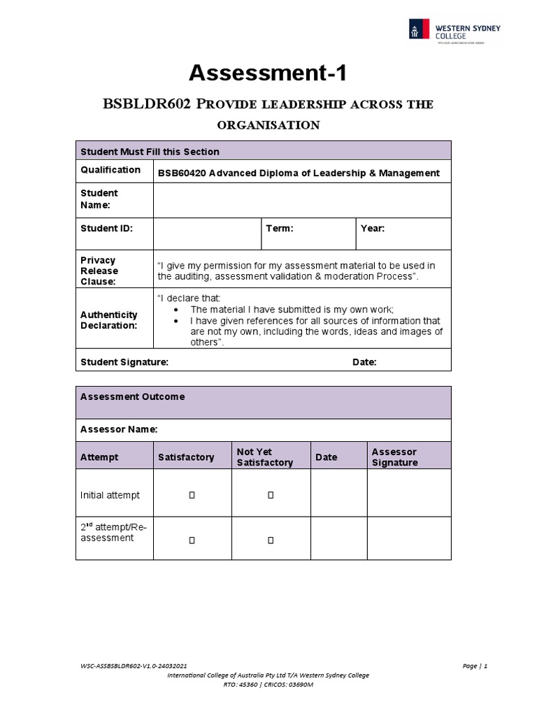 Leadership Assessment for BSB602 | PDF | Leadership | Business