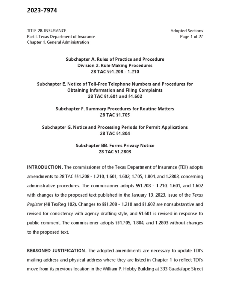 Texas Insurance Department Rule Updates | PDF | Law | Technology ...