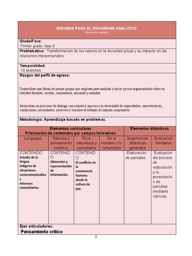 Ejemplo de Programa Analítico Integrador | PDF | Pensamiento | Evaluación
