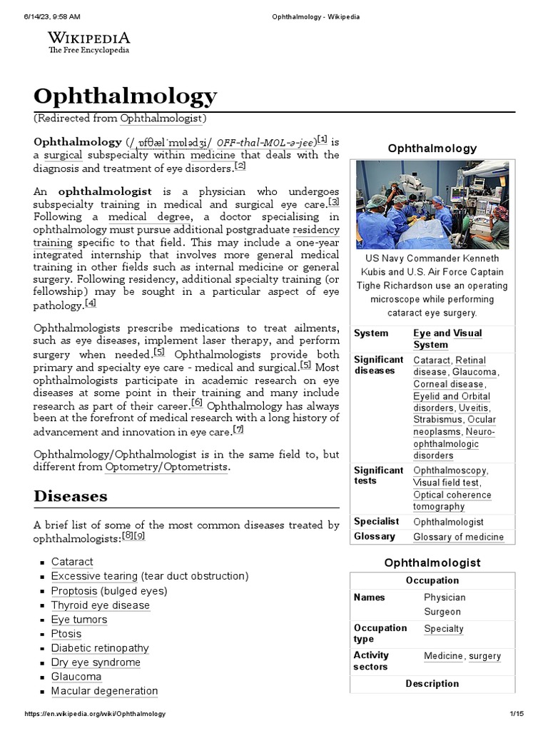 Ophthalmology - Wikipedia | PDF
