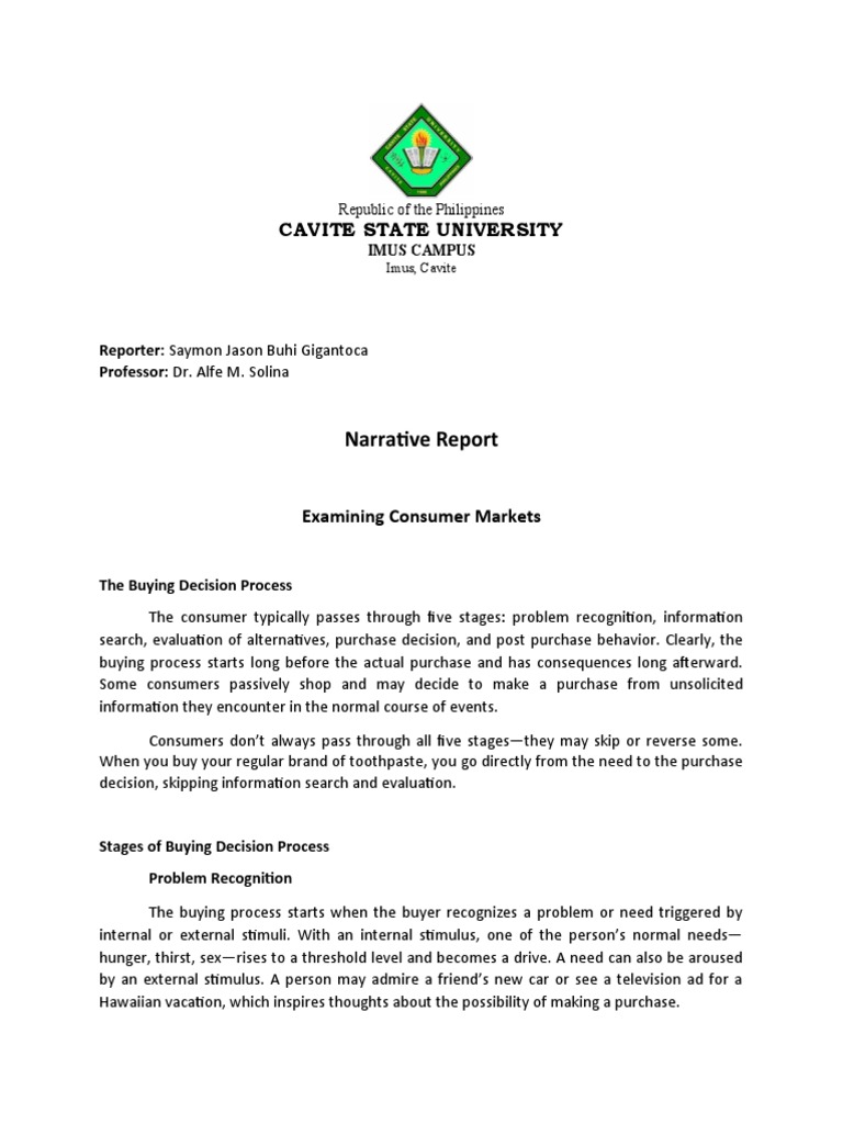 Narrative Report - Buying Decision Process | PDF
