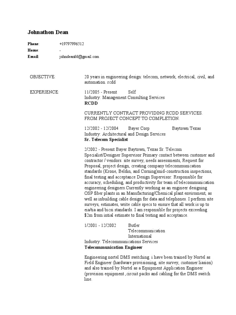 Johnathon Dean - RCDD-hhbzzq3j89a8gmec | PDF | Telecommunications ... Johnathon Dean - RCDD-hhbzzq3j89a8gmec | PDF | Telecommunications ...