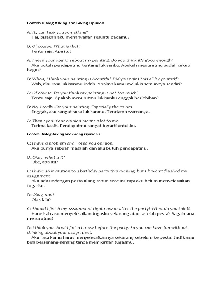 Contoh Dialog Asking and Giving Opinion | PDF