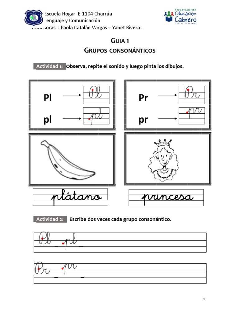 Guía de Grupos Consonánticos en Lenguaje | PDF | Artes del Lenguaje y ...