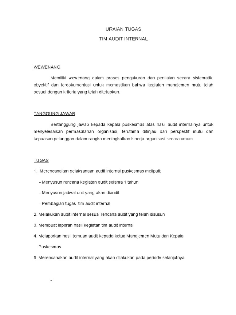 Uraian Tugas Tim Audit Internal | PDF