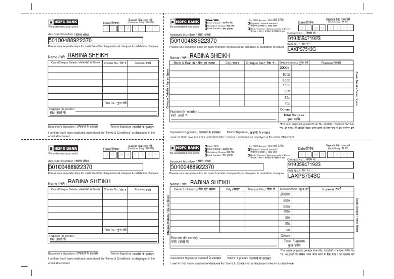 HDFC Slip 50100488922370 | PDF
