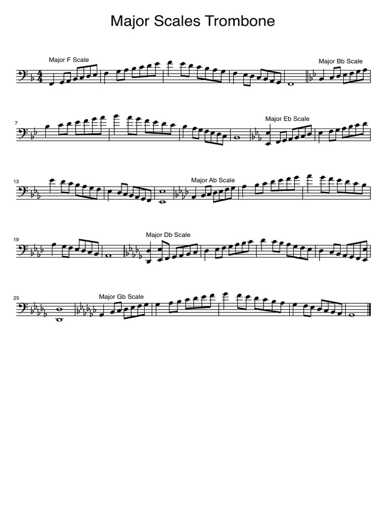 Major Scales Trombone: Major F Scale Major BB Scale | PDF