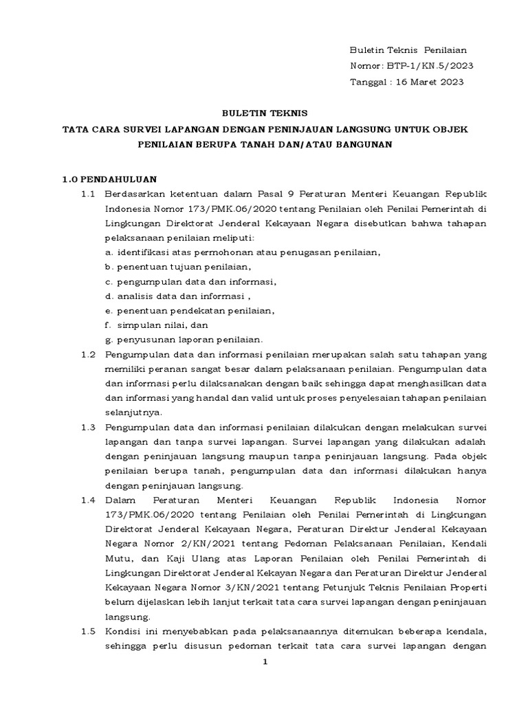 BTP-1 - 2023 - Tata Cara Survei Lapangan Dengan Peninjauan Langsung | PDF