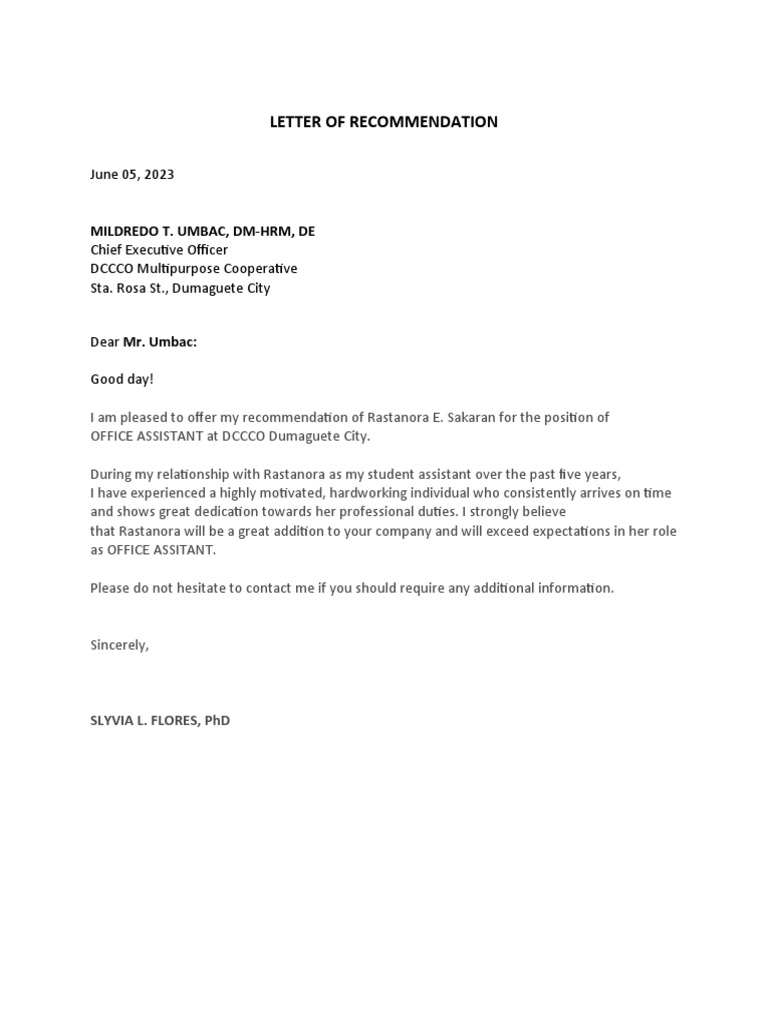 Recommendation Letter | PDF | Career & Growth | Sports & Recreation