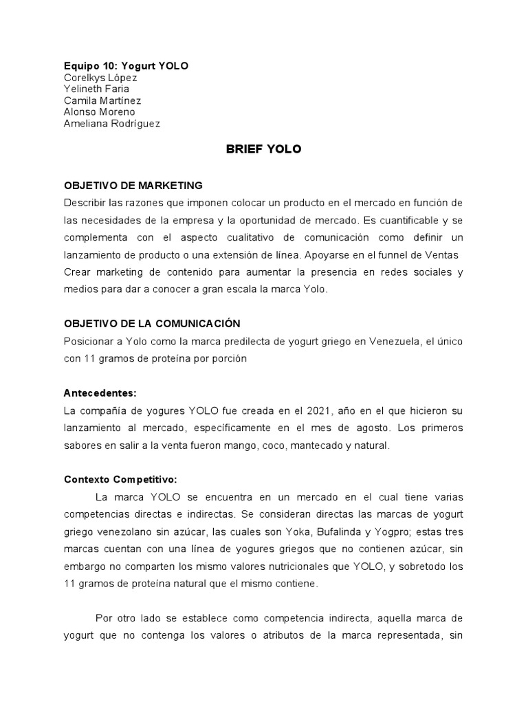 Brief - YOLO | PDF | Yogur | Marca