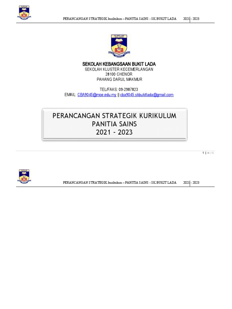 Perancangan Strategik PANITIA SAINS SKBL 2020 - 2023 | PDF