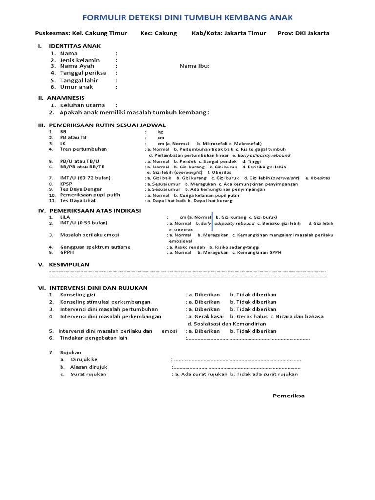 Formulir Deteksi Dini Tumbuh Kembang Anak (DDTK) New | PDF