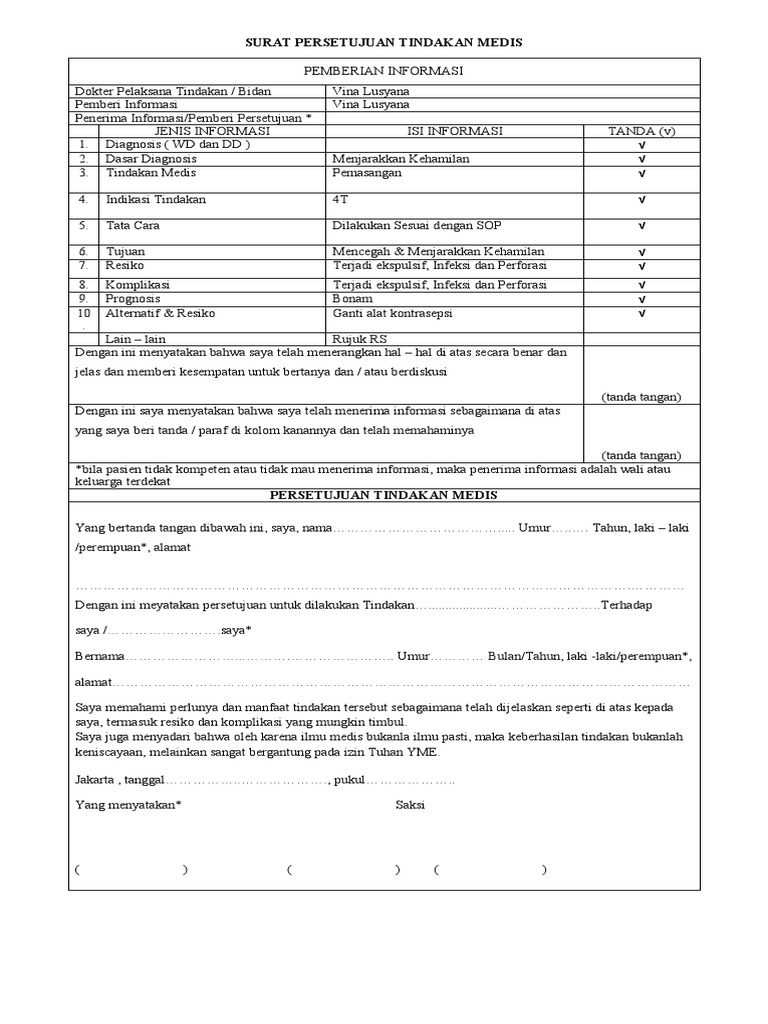 Surat Persetujuan Tindakan Medis Kb | PDF