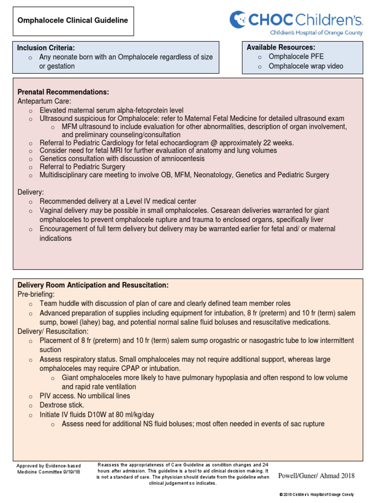 Omphalocele Clinical Guideline | Download Free PDF | Childbirth | Surgery