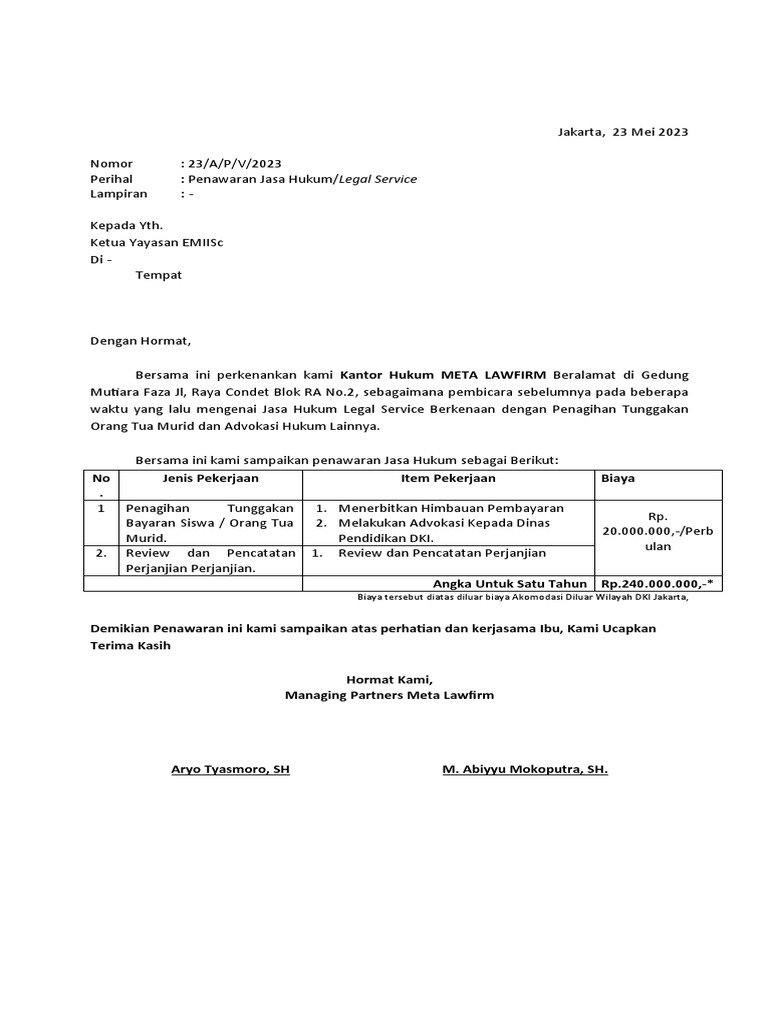 Penawaran Jasa Hukum Untuk Emiss | PDF