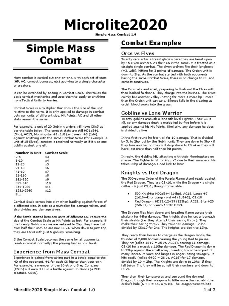 Microlite2020 Simple Mass Combat 1.0 | PDF