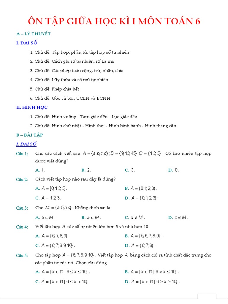 De Cuong On Tap Giua Ki 1 Toan 6 | PDF