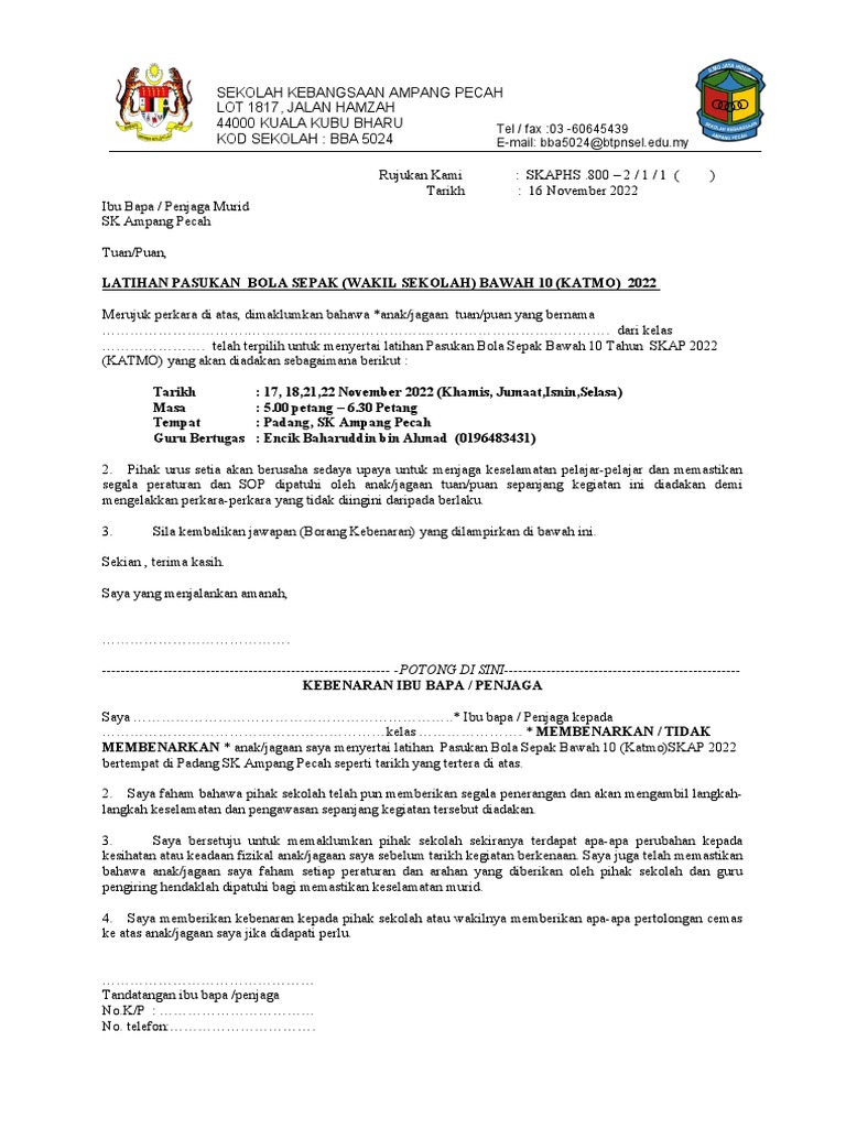 Surat Kebenaran KATMO U10 2022 | PDF