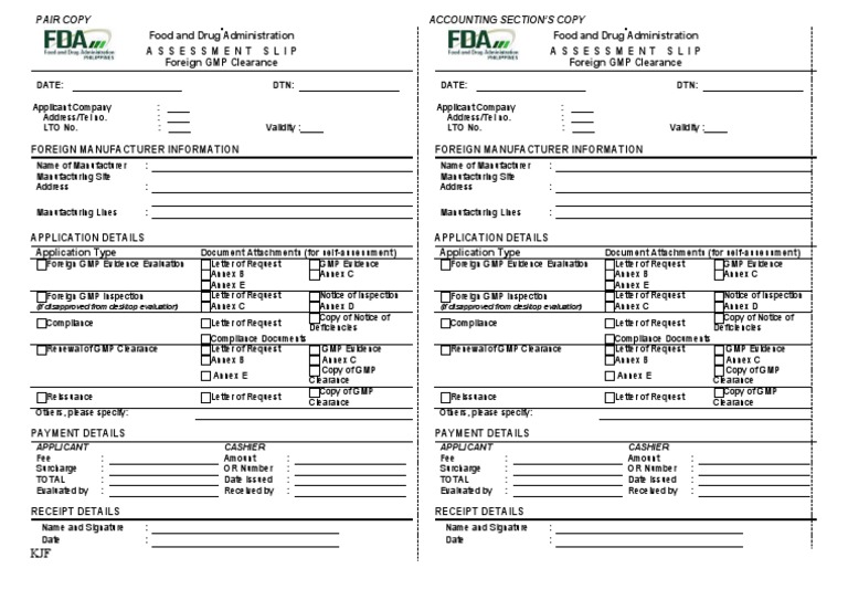Assessment Slip Foreign GMP Clearance | PDF
