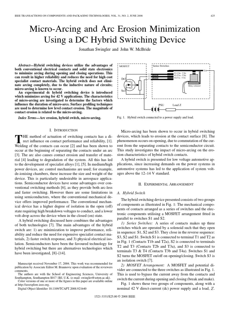 Micro-Arcing and Arc Erosion Minimization Using A DC Hybrid Switching Device | PDF | Switch ...