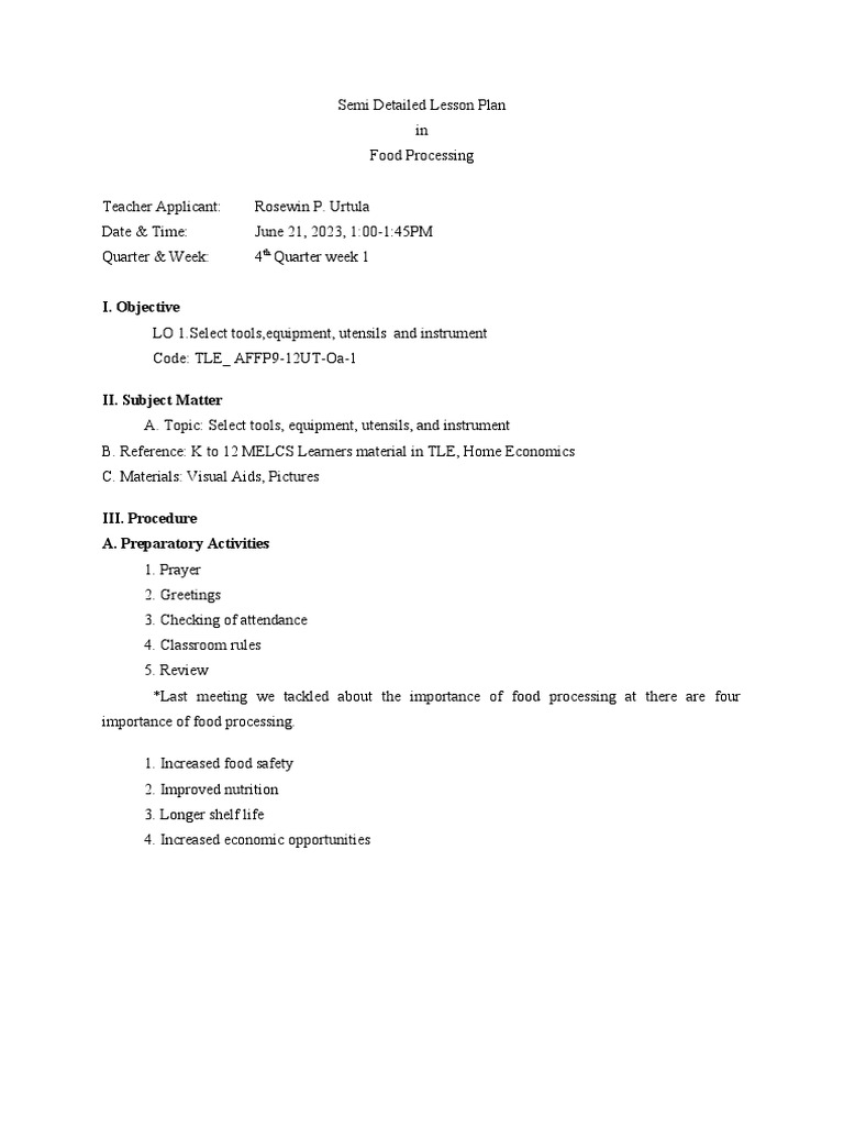 Semi Detailed Lesson Plan | PDF