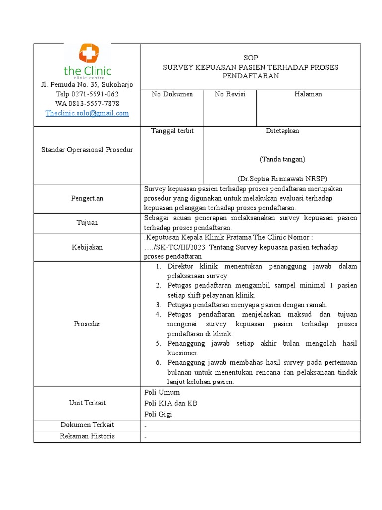 Sop Survey Kepuasan Pasien | PDF | Pengelolaan Keuangan & Uang