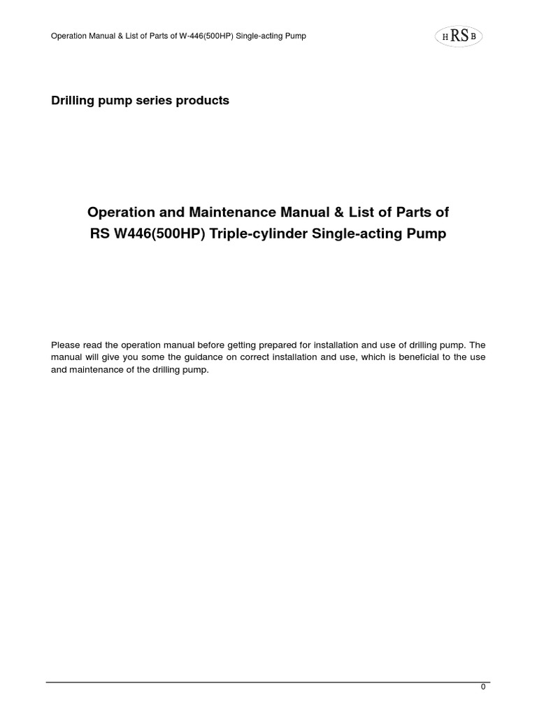RS W446 PUMP OperationManual | PDF | Pump | Piston