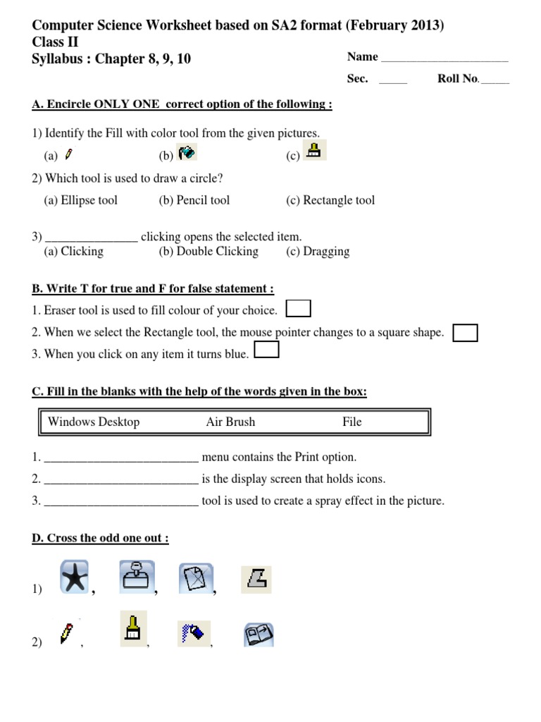 CBSE Class 2 Computers Practice Worksheet | PDF